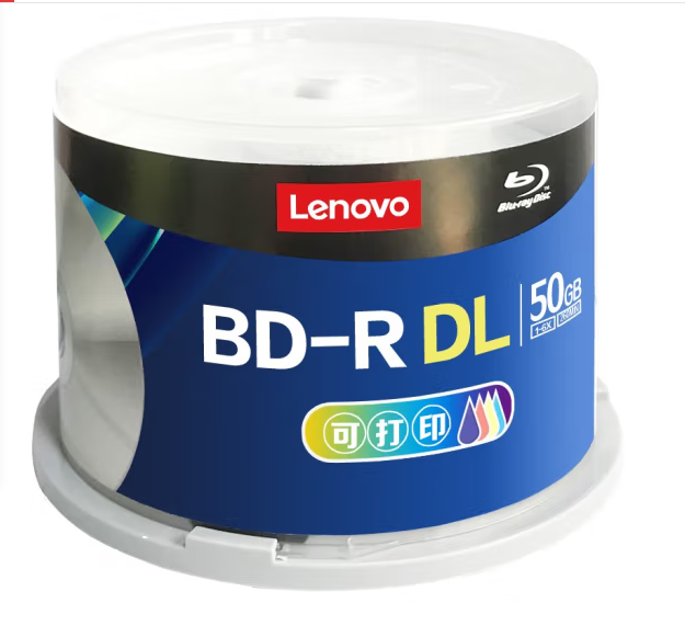 联想（Lenovo）BD-R DL 1-6速 50G 蓝光可打印 50片桶装 蓝光空白光盘 刻录光盘